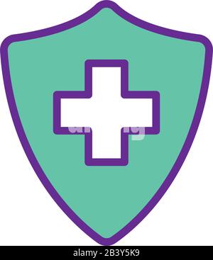 Cross inside shield line and fill style icon design of Medical care ...