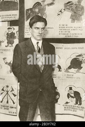 A portrait of Russian poet Vladimir Mayakovsky from 1912, capturing the ...