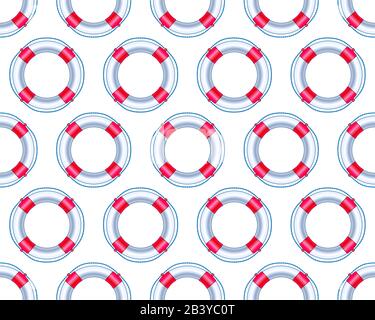 The seamless pattern of life-saving buoy rings and spirals on the blue ...