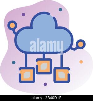 Cloud computing line fill block style icon design, Communication internet connectivity web ...