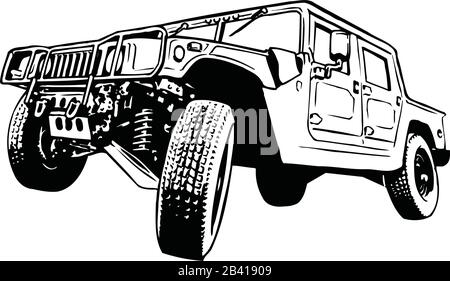 High mobility multipurpose wheeled vector filed line icon. Military ...