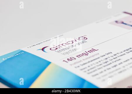 Aimovig (erenumab-aooe) 140 mg package, new injectable prescription ...