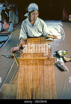 Traditional Ainu home interior made by straw, traditional Ainu 'chise ...
