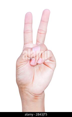 hand number two symbols showing on white background Stock Photo - Alamy