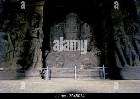 Trimurti; a three headed god with Shiva in the center, Vishnu on the ...