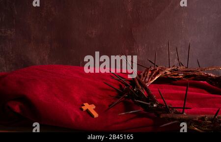 Holy week. Cross and red cloth Stock Photo - Alamy