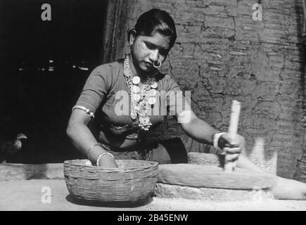 Tribal old woman with silver nose ring and necklace at Seethampeta ...