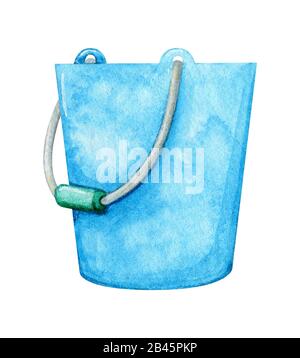 Rustic iron metal bucket. Watercolor painting isolated on white ...