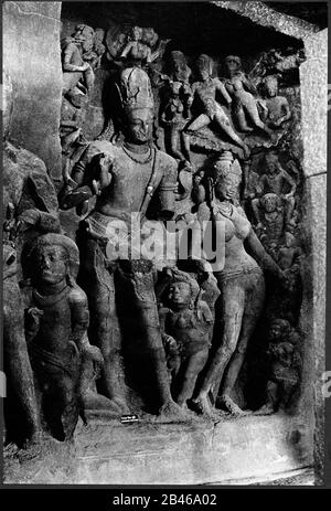 Lord Shiva, Elephanta Caves, rock cut stone sculpture, high relief ...