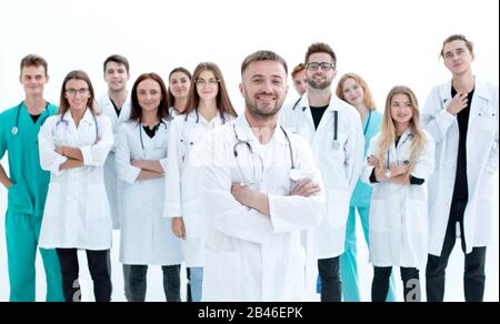 top view. a group of smiling doctors pointing at you Stock Photo - Alamy