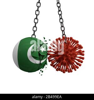 Pakistan ball smashes into a virus disease microbe. 3D Render Stock ...