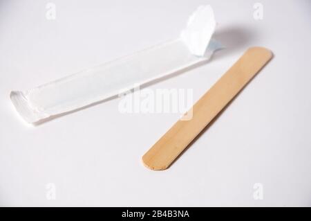 Medical spatula for examining the oral cavity. Close-up medical subject ...