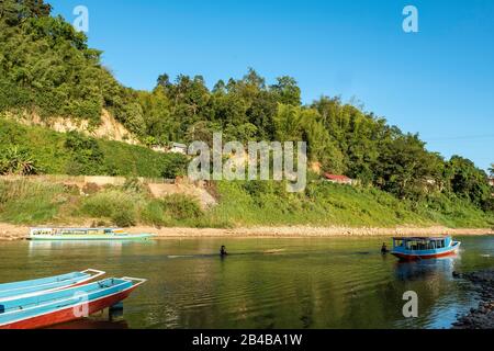 Laos, Phongsaly province, Nam Ou river, boat Stock Photo - Alamy