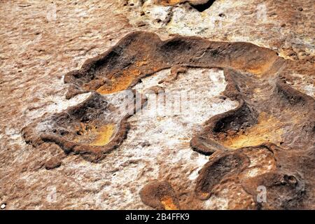 landscape with sandstone rock fragments on blurred background, Vidzeme ...