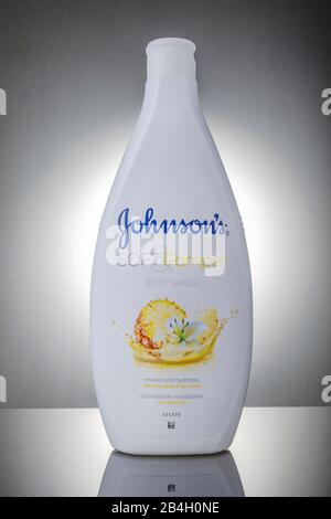 Johnsons body wash isolated on gradient background. It is produced by ...