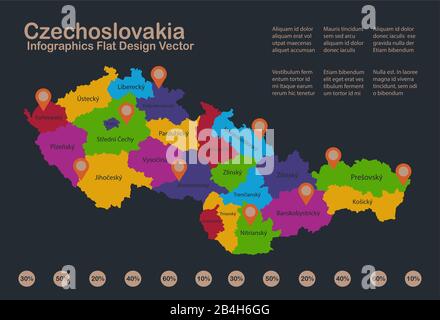 Czechoslovakia map, administrative division with names, colors map ...