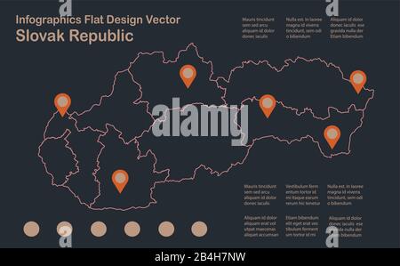 Infographics Czechoslovakia map, flat design colors, with names of ...