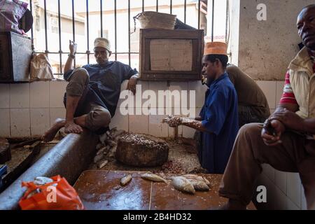 Fishmonger, historic market hall, city of Honda, Colombia, South ...
