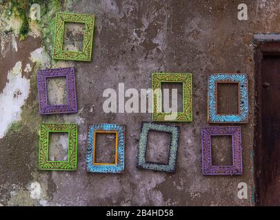 Tanzania, Zanzibar, Stone Town. A painted carved wooden door of a house ...