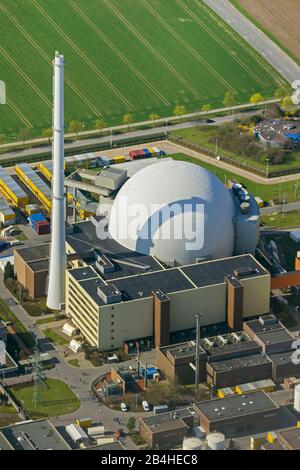 Aerial view, Grohnde nuclear power plant on the Weser River, Grohnde ...