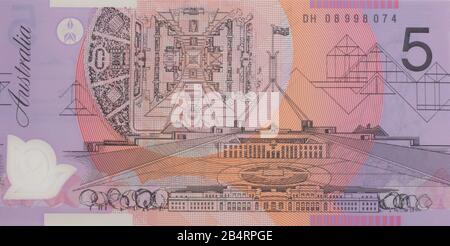 Australian five 5 Dollar $ note banknote showing Queen Elizabeth II 2nd ...