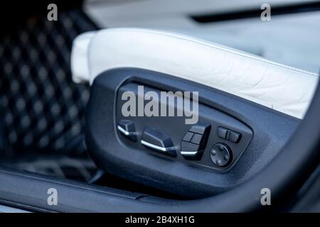 Beautiful german car luxurious interior with white leather, black trim ...