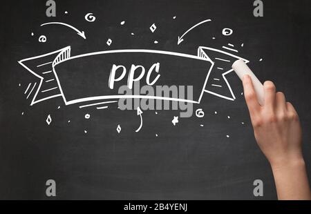 Hand drawing PPC abbreviation with white chalk on blackboard Stock ...
