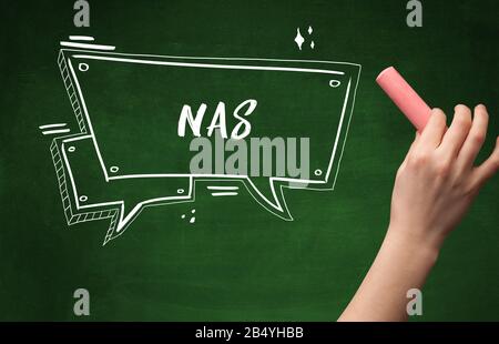 Hand drawing NAS abbreviation with white chalk on blackboard Stock ...