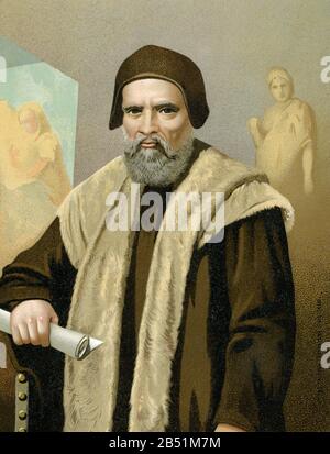 Michelangelo Buonarroti, (1475–1564), portrait engraving by Francois ...