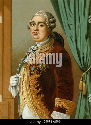 Old color lithography portrait. Louis IX the Saint (1215 - 1270). King ...