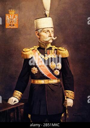 Retro illustration of Peter I of Serbia. Peter I (1844 – 1921) reigned ...