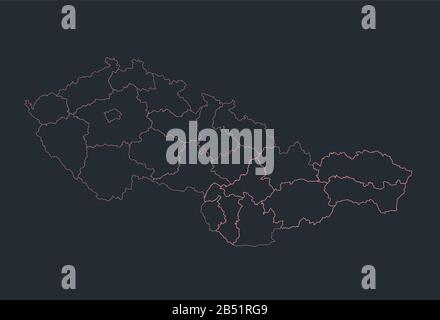 Infographics Czechoslovakia map, flat design colors, with names of ...
