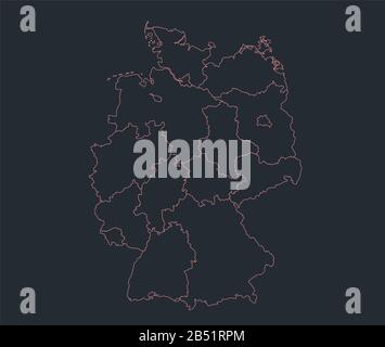 Infographics Germany map, flat design colors, with names of individual ...