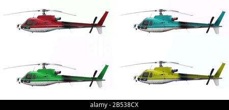 Helicopters in different colors on white background Stock Photo - Alamy