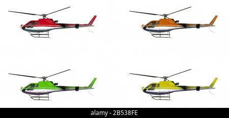 Helicopters in different colors on white background Stock Photo - Alamy