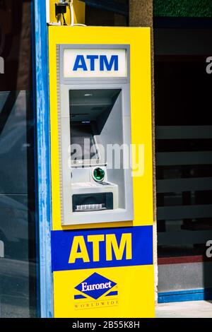 Paphos Cyprus March 06, 2020 View of a commercial sign in the streets ...