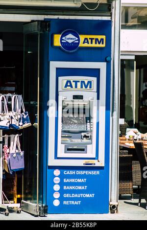 Paphos Cyprus March 06, 2020 View of an ATM in the streets of Paphos in ...