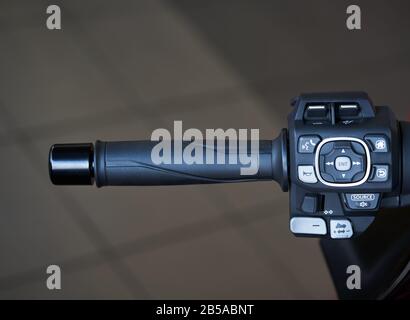 left hand motorcycle with symbol of ride at outdoor set Stock Photo - Alamy