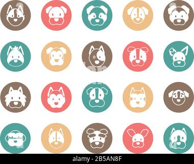 Set with Dog faces of different breeds. Collection of cute dog ...