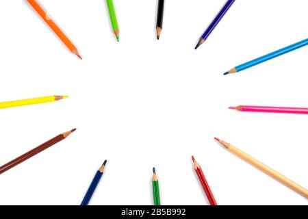 round radius and circle arrangement by blunt colour pencils directed ...