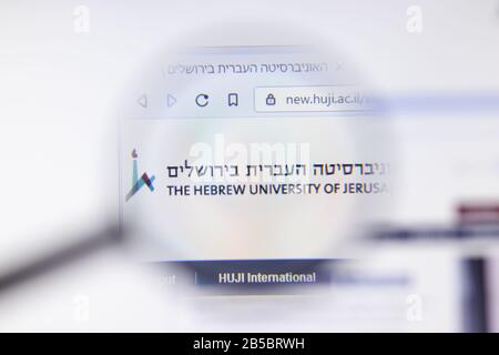 The Hebrew University of Jerusalem sign on the arch of the amphitheater ...