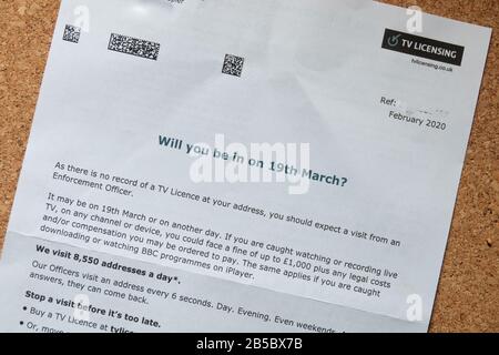 UK TV licence reminder or threatening letter sent to the legal occupier ...