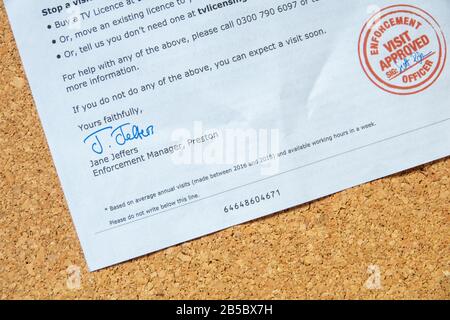 UK TV licence reminder or threatening letter sent to the legal occupier ...