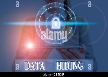 Word writing text Data Hiding. Business photo showcasing Secretly embedding data in graphics ...
