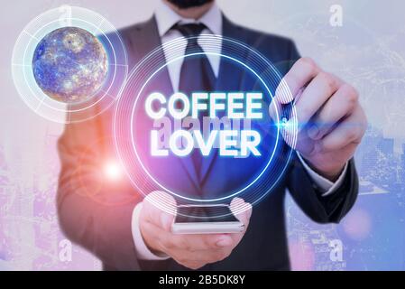Handwriting text Coffee Lover. Conceptual photo a person who loves or ...