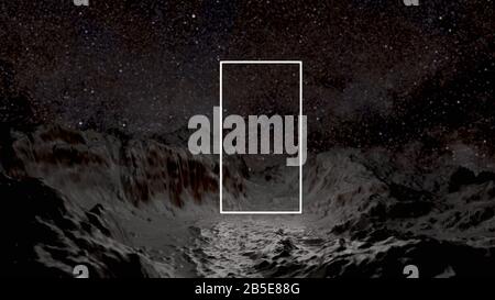 Glowing rectangle, mountains and night starry sky Stock Photo - Alamy