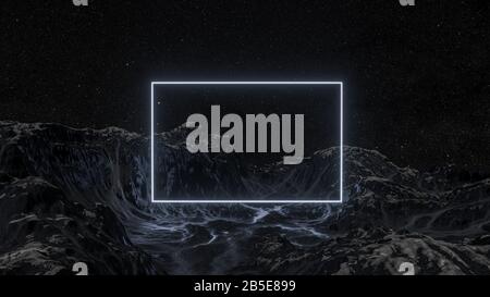 Glowing rectangle, mountains and night starry sky Stock Photo - Alamy