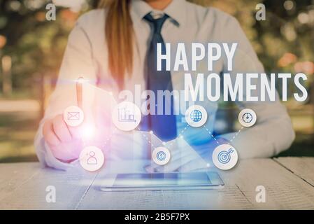 Word writing text Happy Moments. Business photo showcasing Feelings of ...