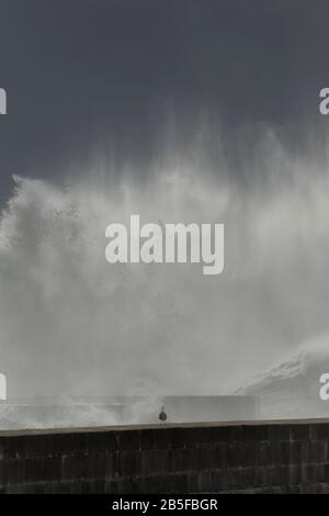 Huge wave splash over pier, Porto, Portugal Stock Photo - Alamy