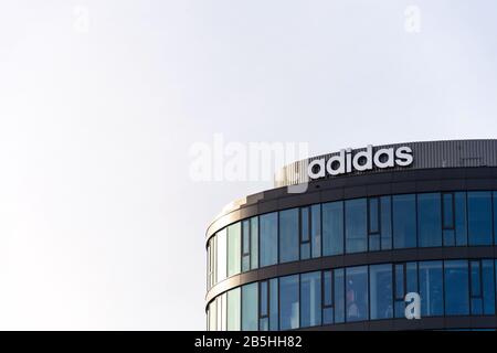 The facade of the Adidas store in Prague, Czech republic Stock Photo ...